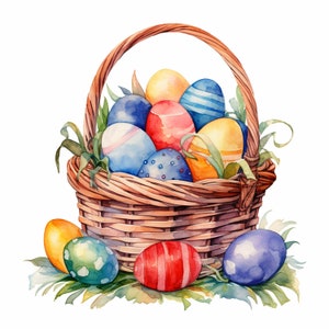 Watercolor Easter Basket Clipart, High Quality JPG, Spring Clipart ...