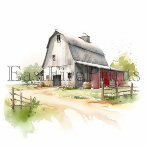 20 PNG Watercolor Rustic Farm Barns Clipart, Scrapbooking, Country ...