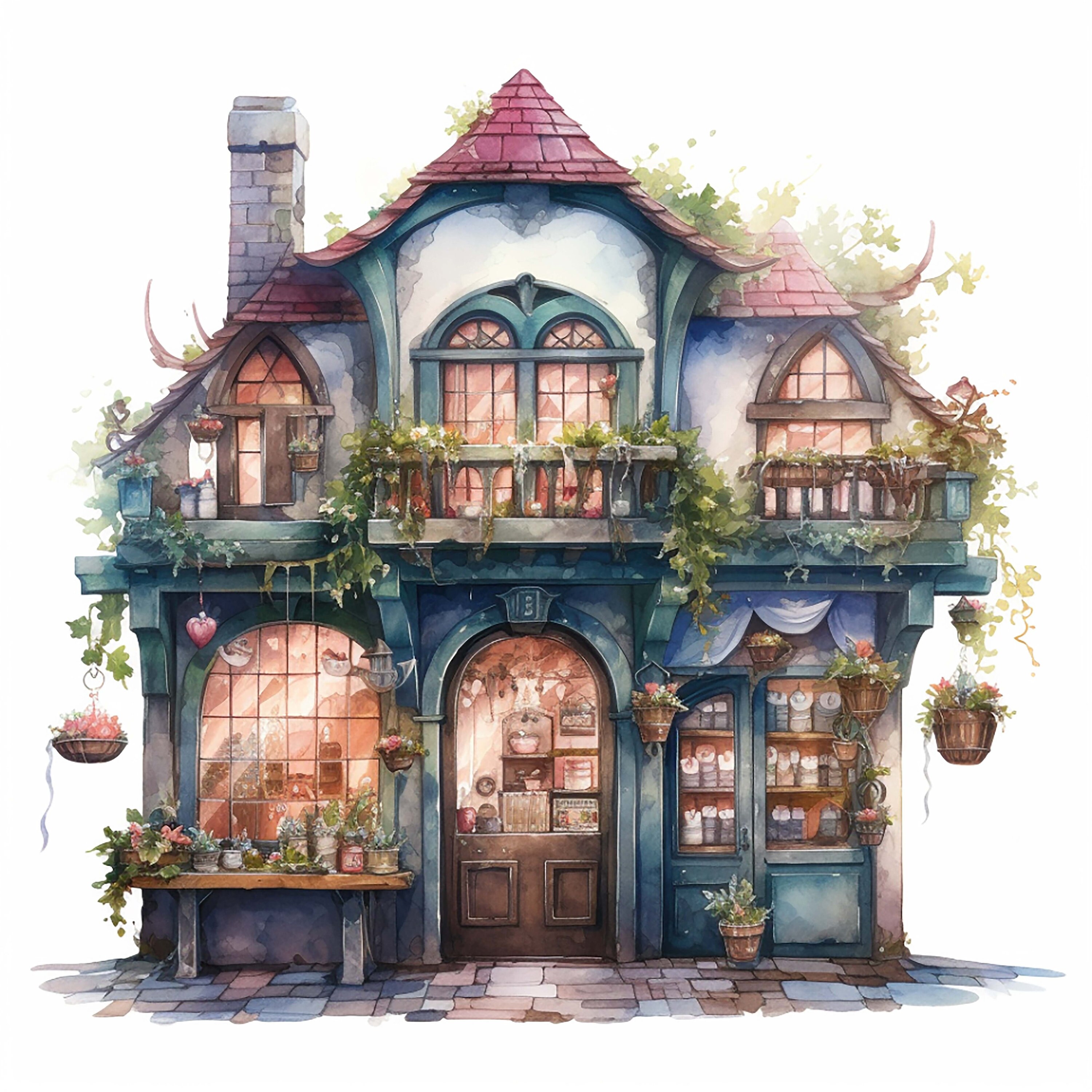 Watercolor Storefront Fantasy Clipart Fantasy Jpg Fantasy - Etsy