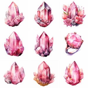 Watercolor Pink Crystal Clipart, High Quality JPG, Crystal Wall Art ...