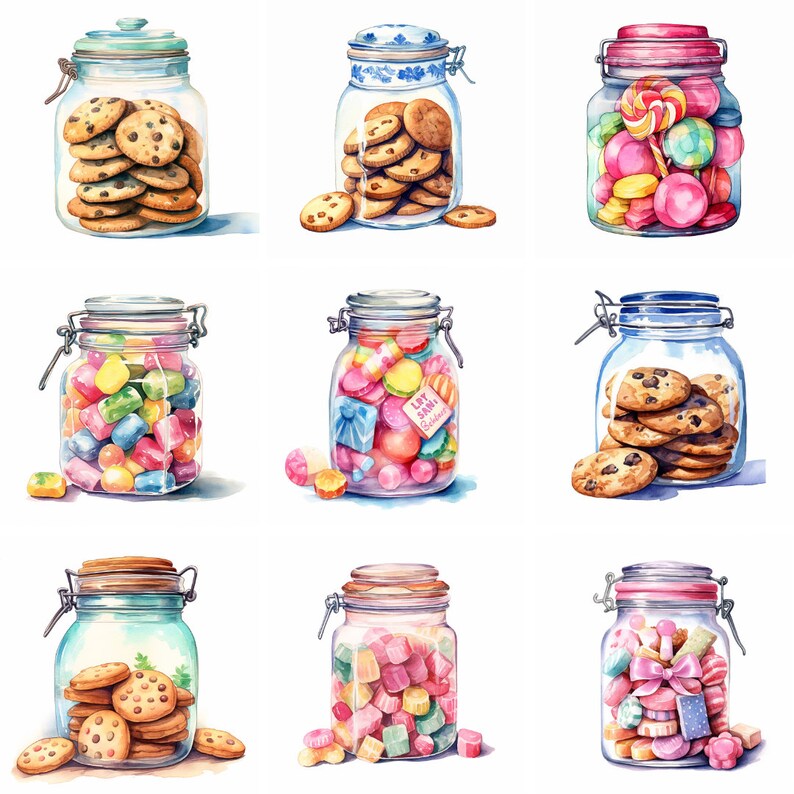 20 Watercolor Jar of Sweets Clipart PNG Digital Download - Etsy