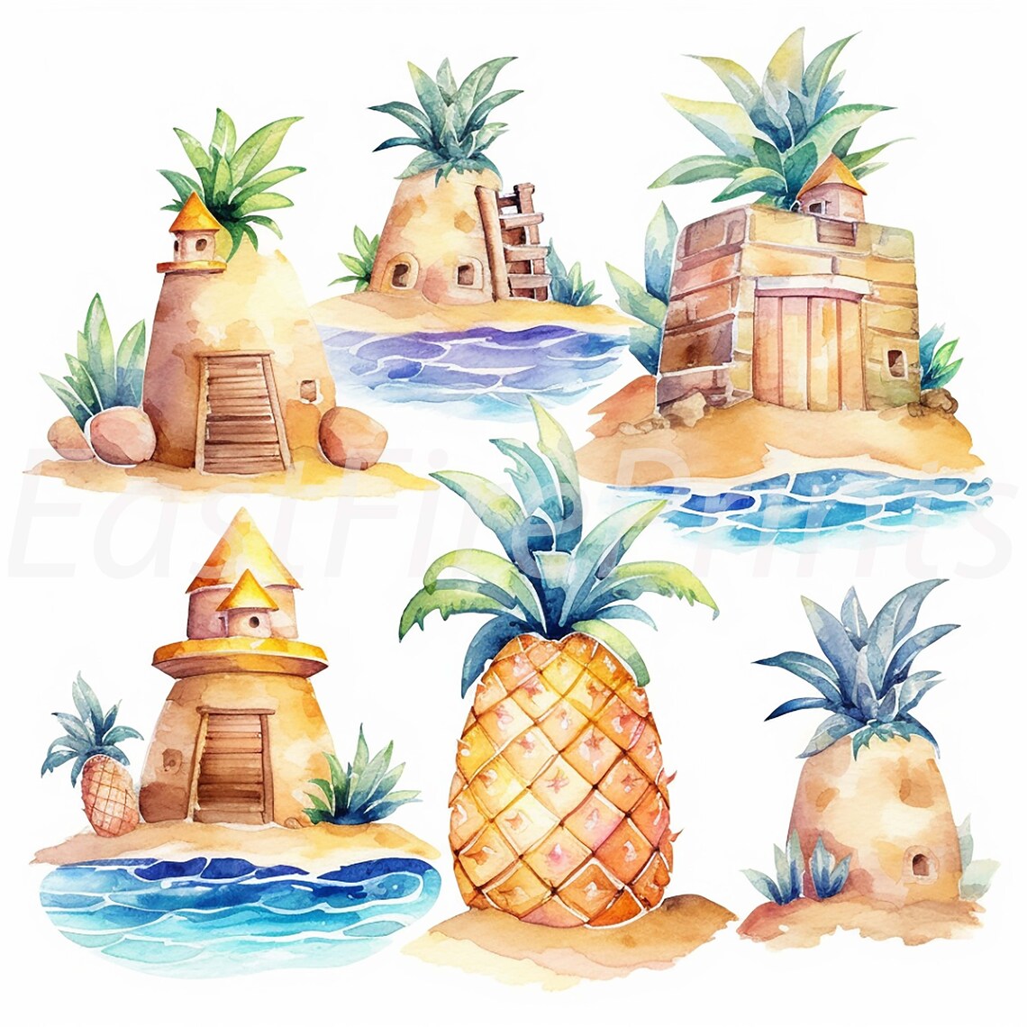 Watercolor Tropical Clipart Set of 13card Making High - Etsy