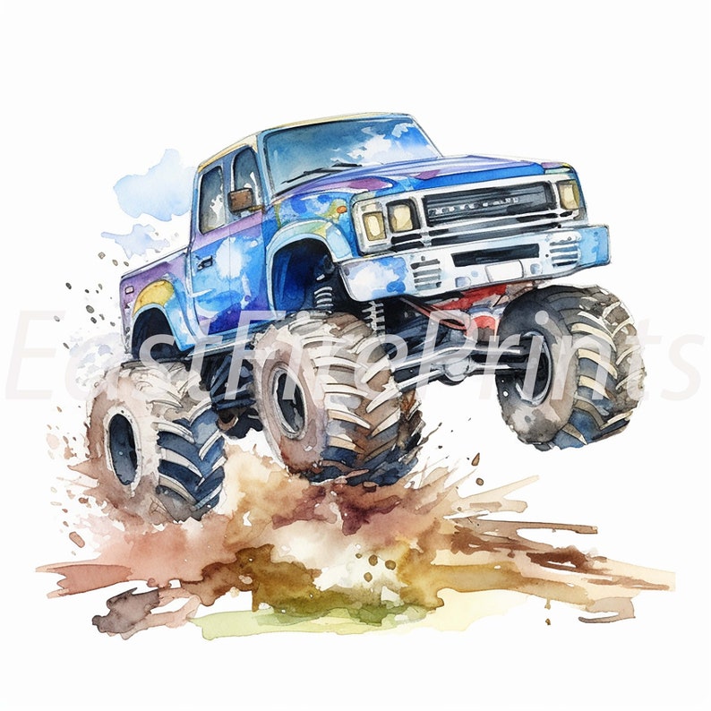 Set of 20 Watercolor Monster Truck Clipart Bundle Vehicle - Etsy