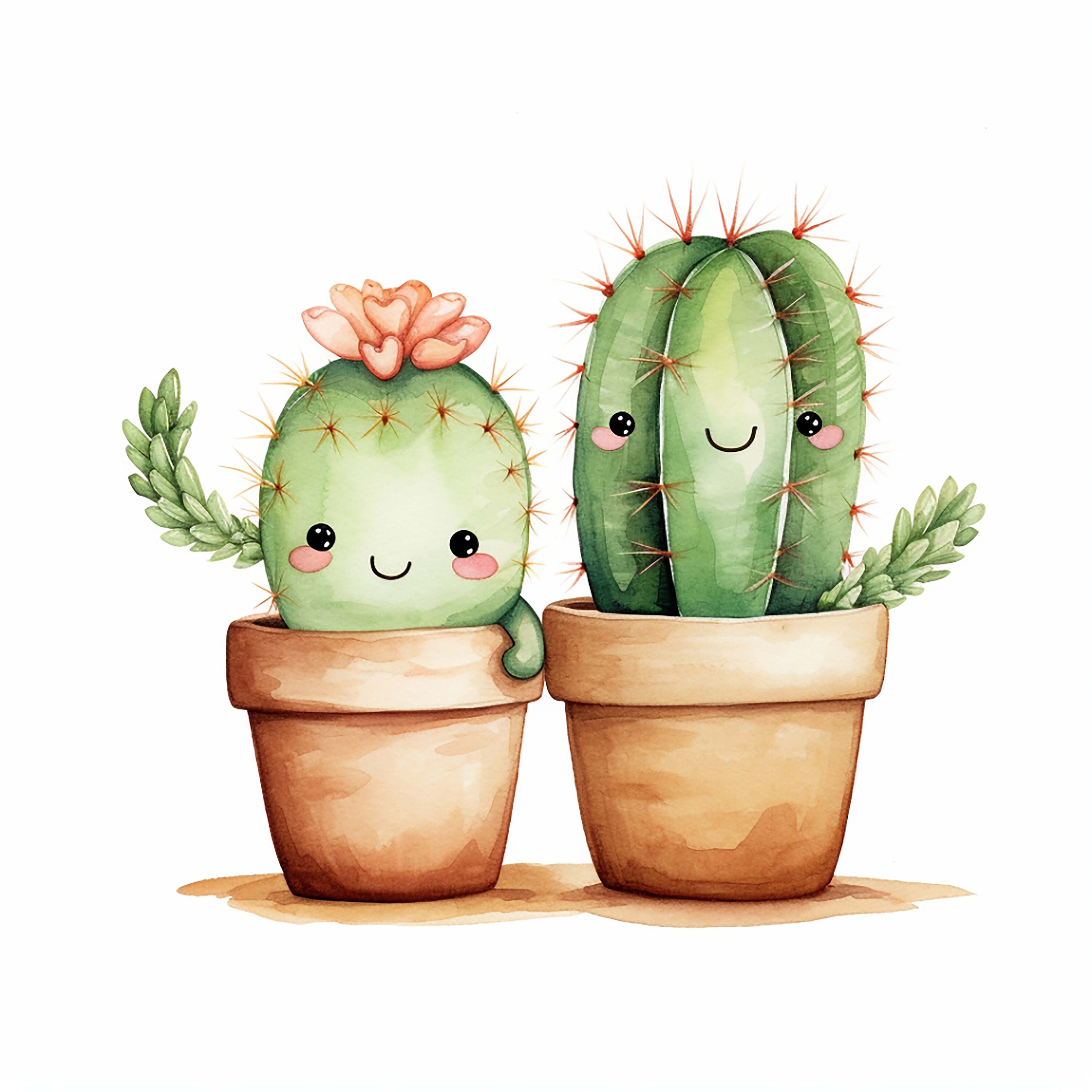 Watercolor Cute Cactus Clipart Cactus Illustration Cute - Etsy