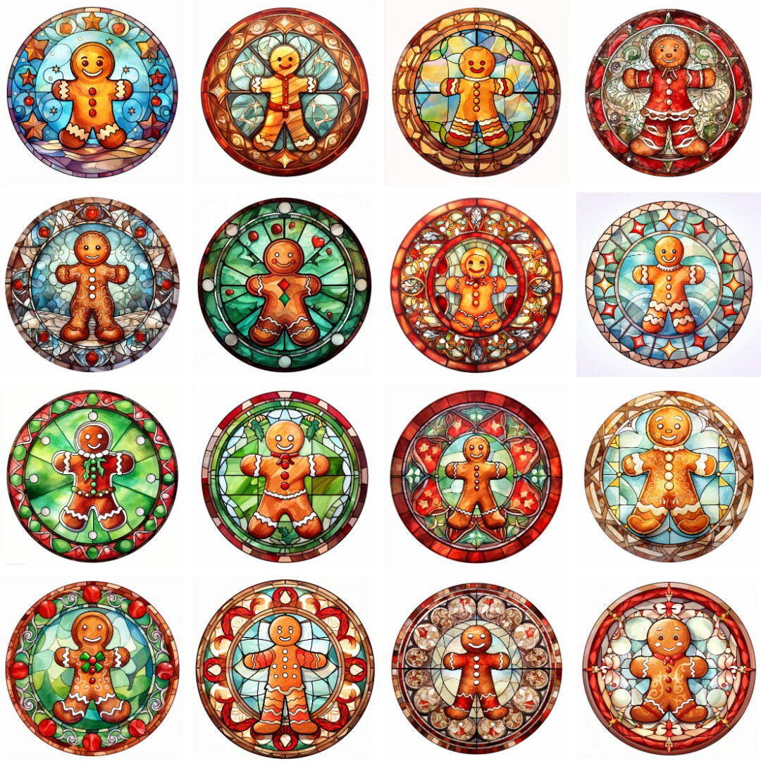 Watercolor Gingerbread Man Stained Glass Clipart, High Quality Png ...