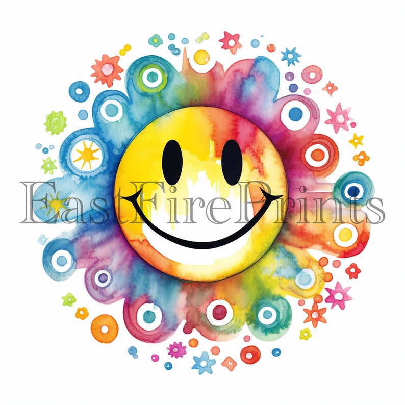 20 Retro Groovy Smiley Face Clip Art Watercolor Clipart - Etsy