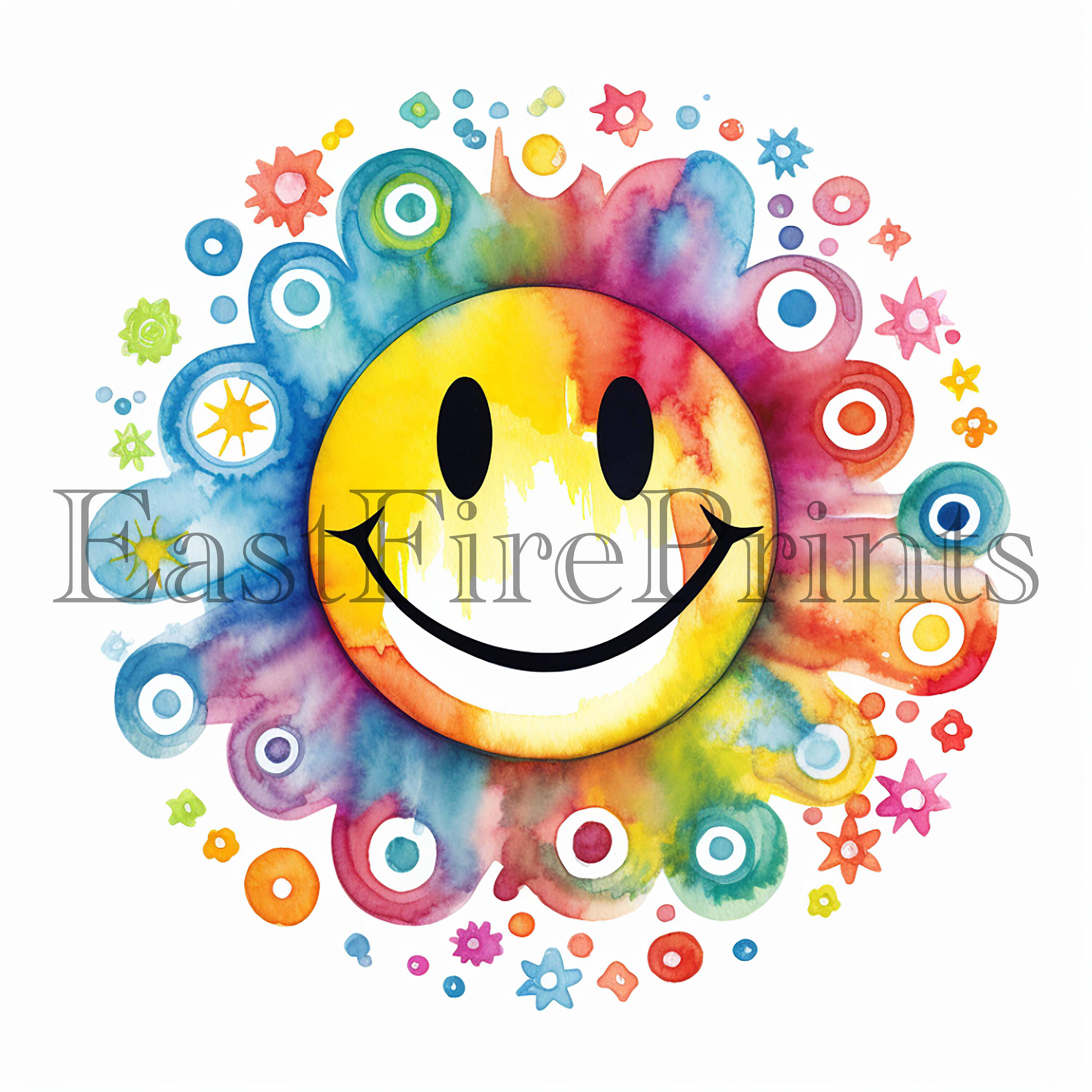 20 Retro Groovy Smiley Face Clip Art Watercolor Clipart - Etsy