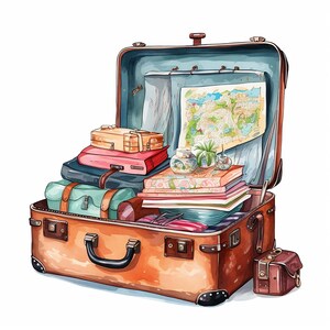 Travel Luggage Clipart, High Quality Png Retro Illustration Summer ...