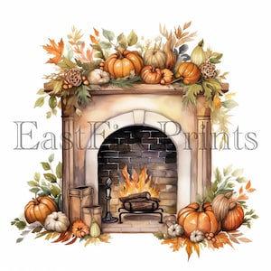 20 Fireplace Fall Watercolor Clipart, High Quality Png, Autumn Digital ...