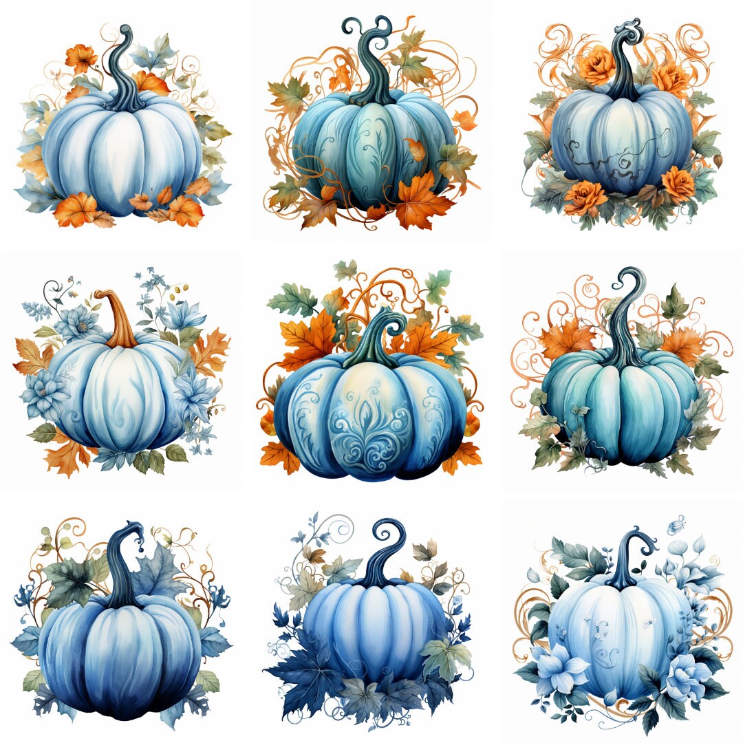 Watercolor Blue Pumpkins Clipart PNG, Halloween Clip Art Graphics, Wall ...