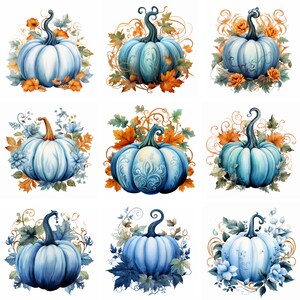 Watercolor Blue Pumpkins Clipart PNG, Halloween Clip Art Graphics, Wall ...