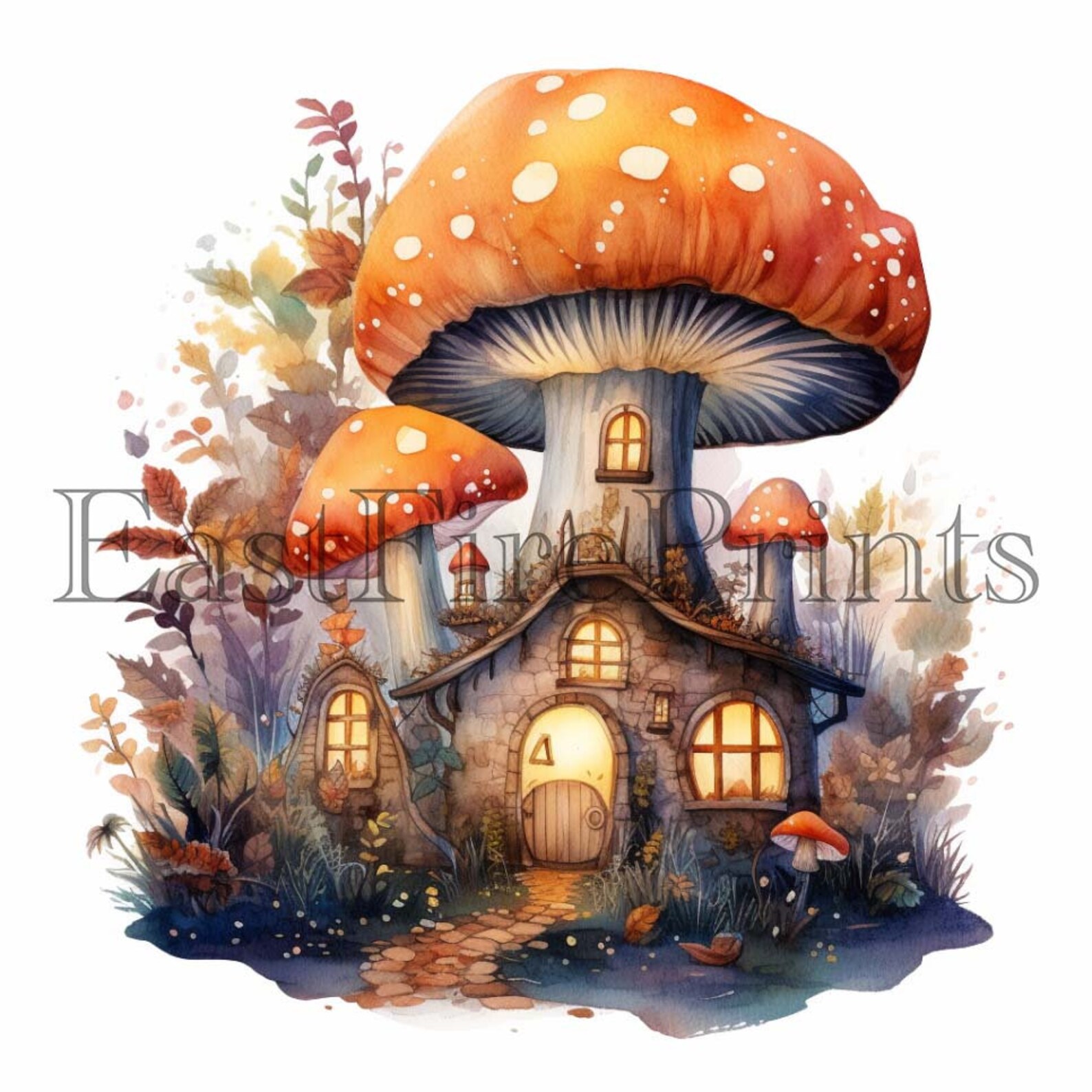 Watercolor Autumn Mushroom House Clipart Fall Clipart - Etsy