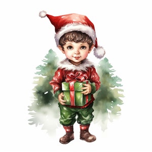 Watercolor Christmas Elf Clipart, Christmas Jpg Holiday Clipart Xmas ...