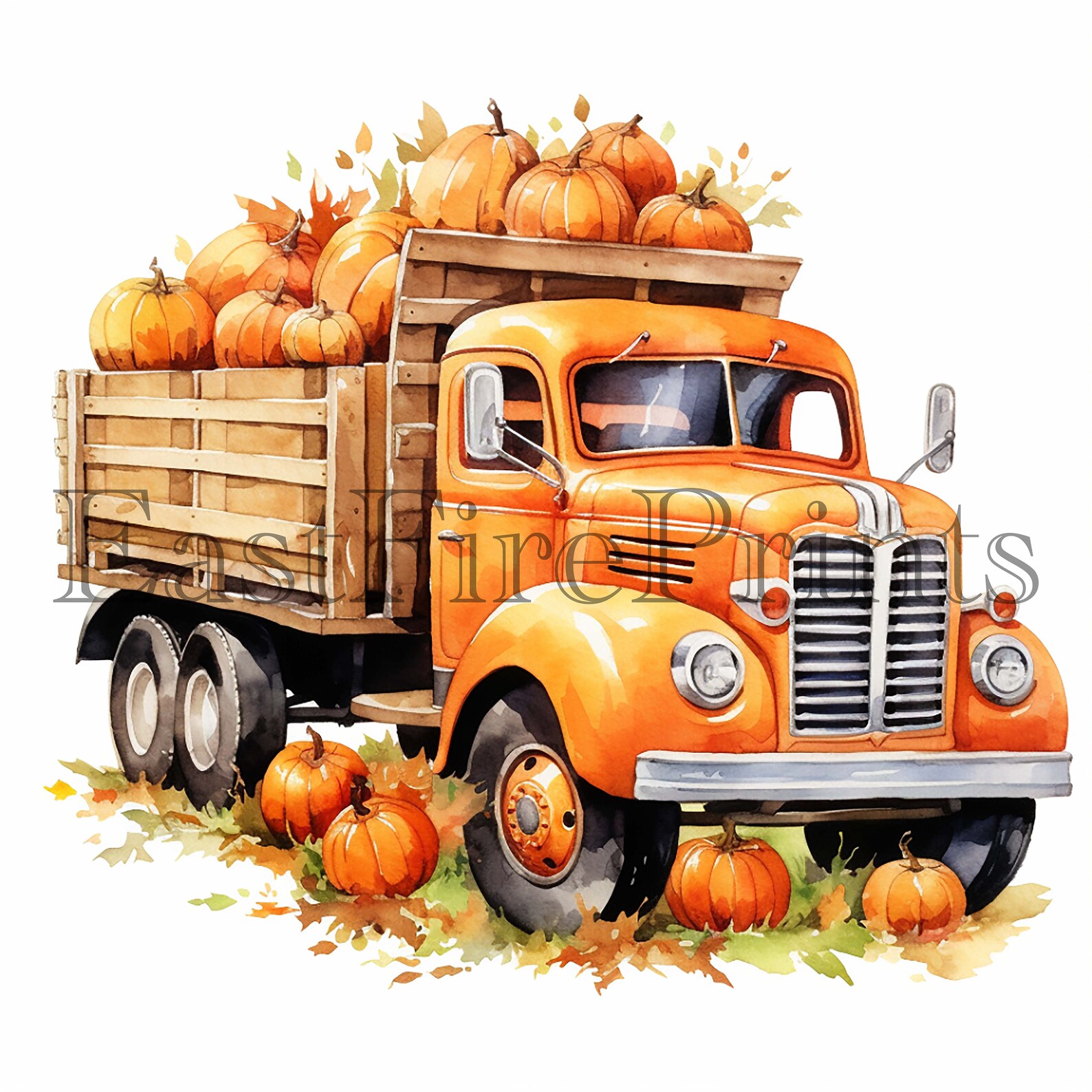 Watercolor Pumpkin Truck Clipart High Quality Png Autumn - Etsy