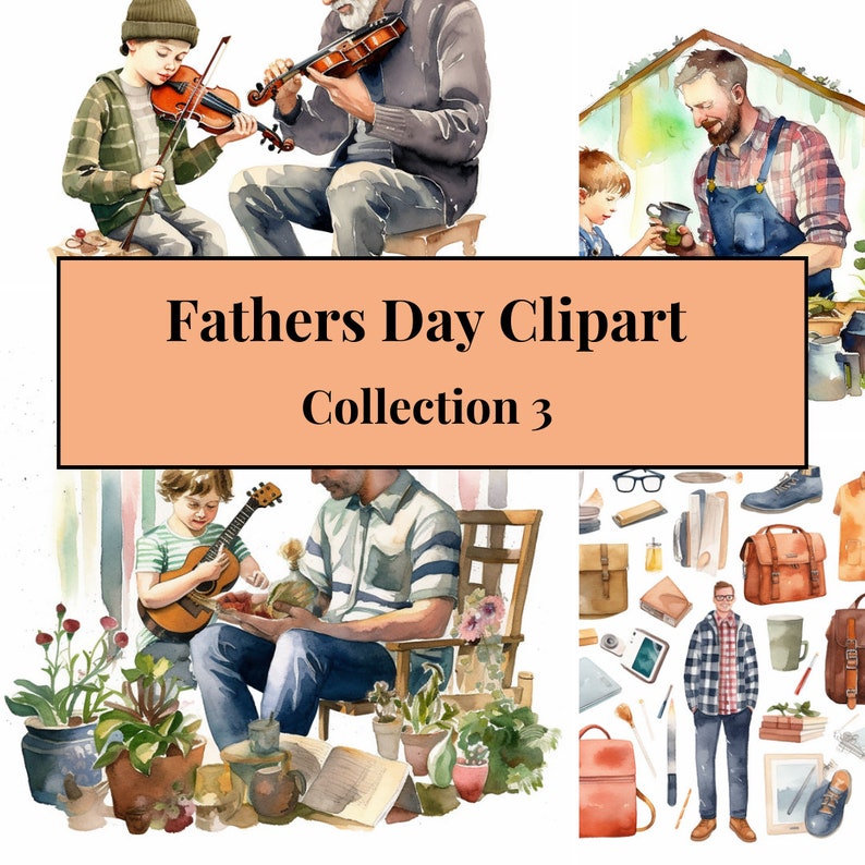 Watercolor Fathers Day Clipart Set of 5 Card Making High - Etsy