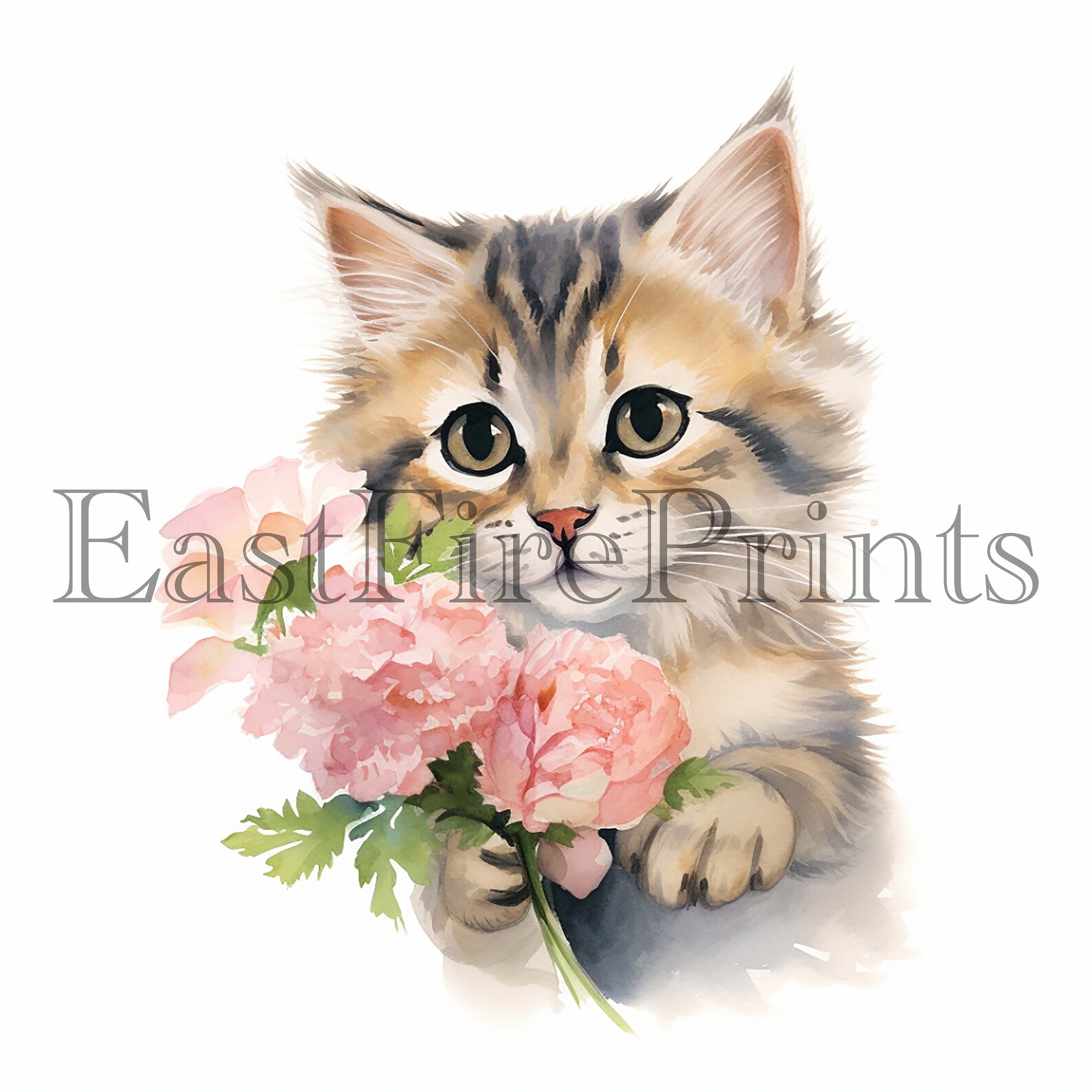 Watercolor Cat and Flower Clipart High Quality Png Cute - Etsy