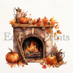 20 Fireplace Fall Watercolor Clipart, High Quality Png, Autumn Digital ...