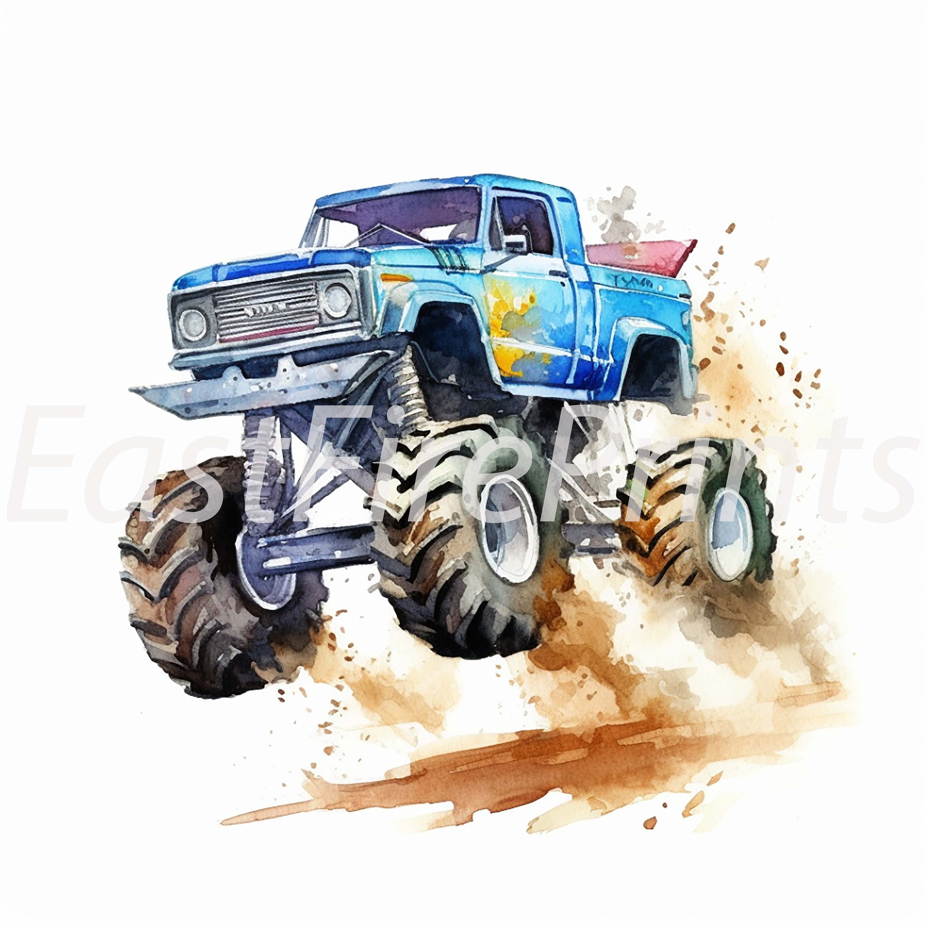 Set of 20 Watercolor Monster Truck Clipart Bundle Vehicle - Etsy