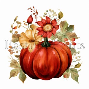 Watercolor Red Pumpkin Clipart, High Quality Png, Floral Pumpkin ...