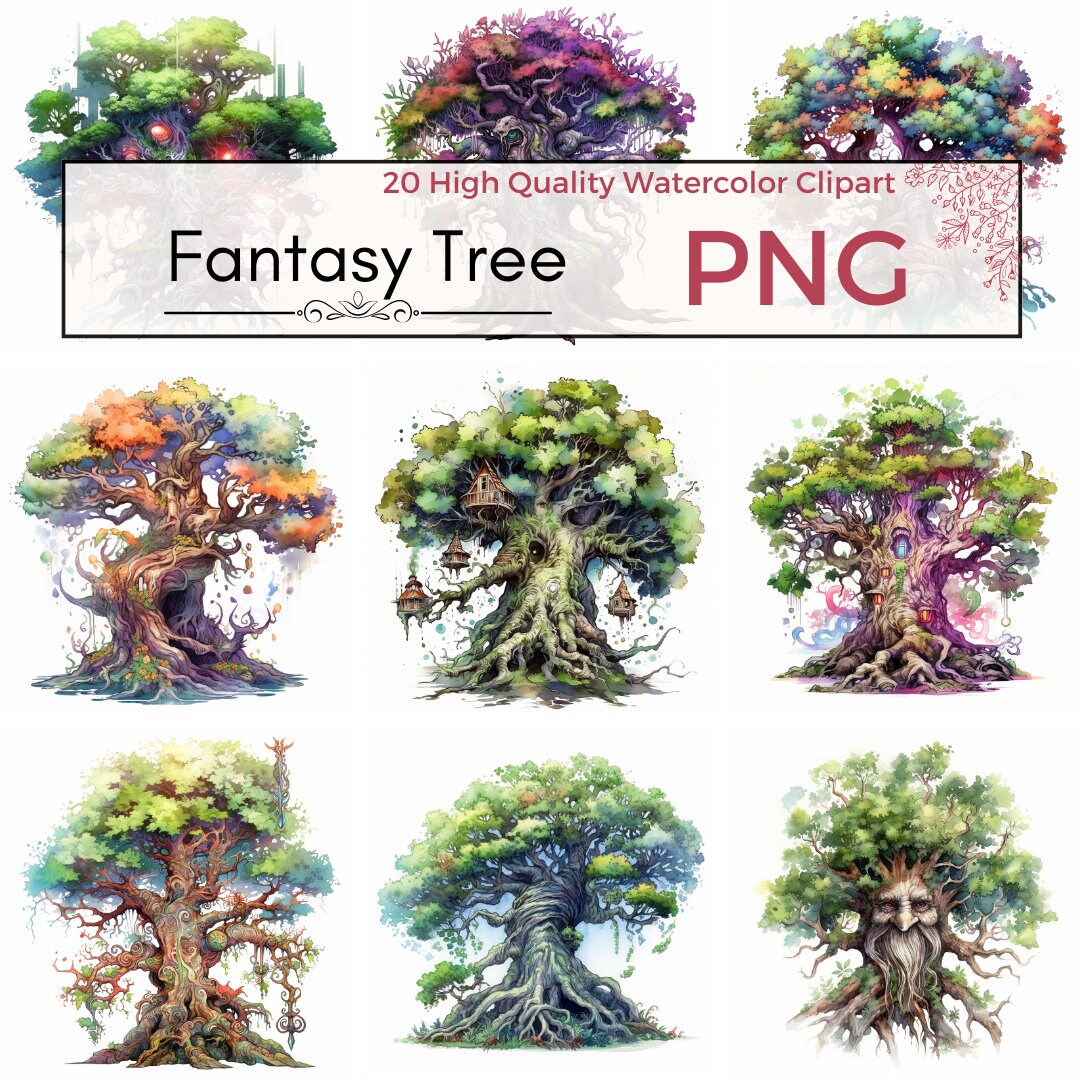20 Watercolor Fantasy Tree Clipart | Magical Trees, Enchanted Forests ...