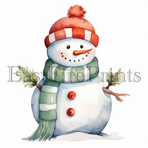 Watercolor Snowman Clipart, PNG, Xmas Holiday Clip Art, Snowman Png ...