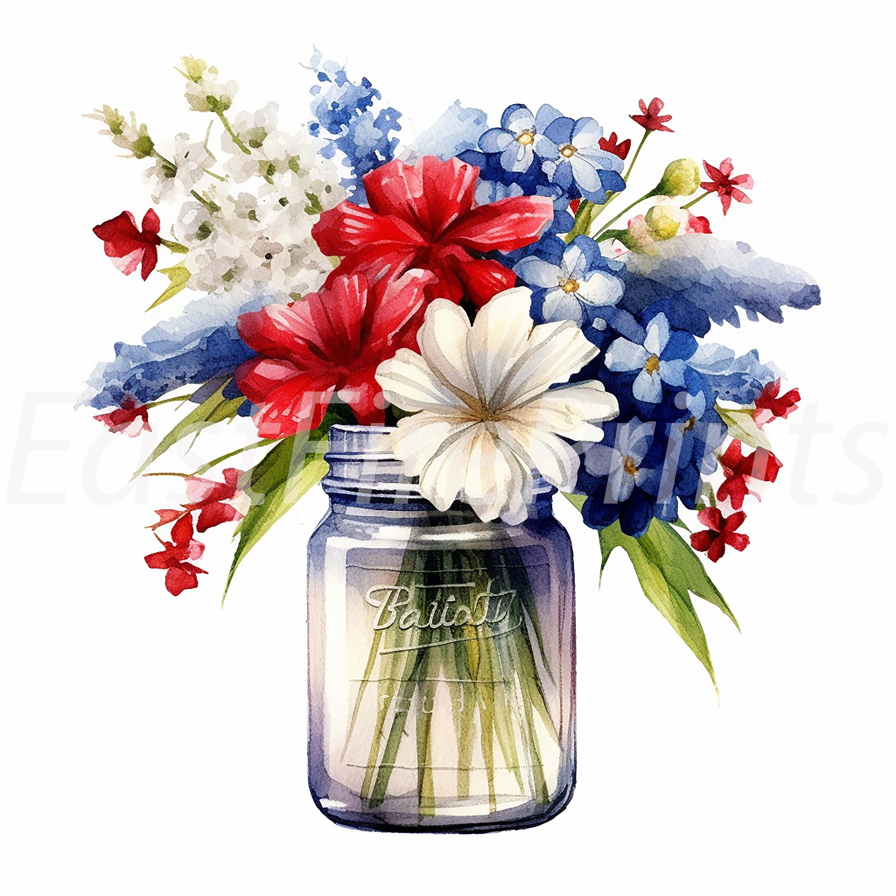 Watercolor 4th of July Floral Clipart Patriotic Floral - Etsy