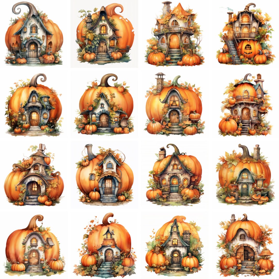 Watercolor Pumpkin Fairy House Clipart, High Quality Png, Halloween ...