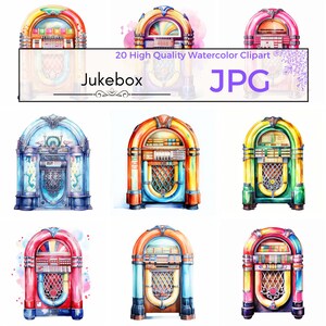 Watercolor Jukebox Clipart, Retro Jpg, Retro Printables, Vintage ...