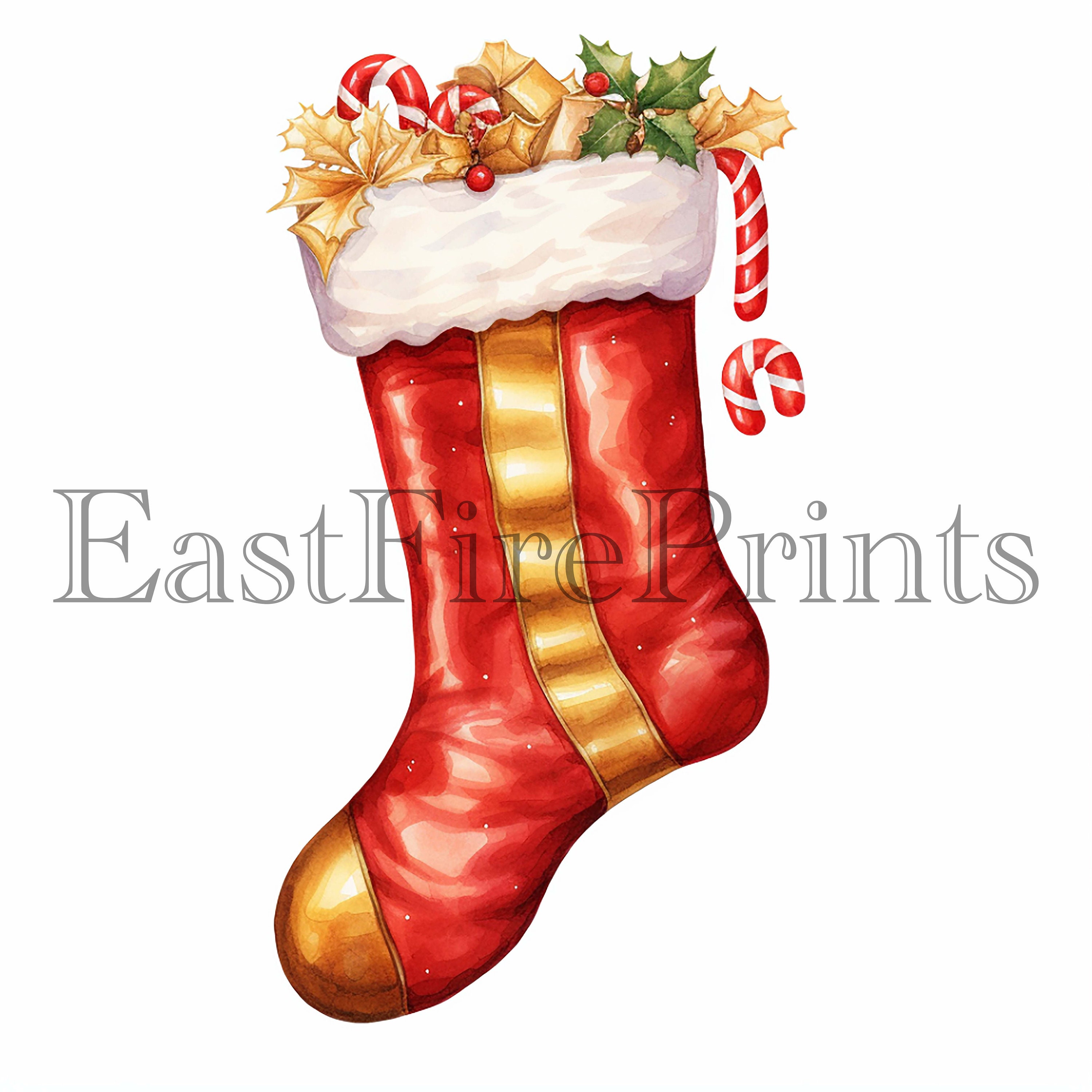 Watercolor Christmas Stocking Clipart PNG Xmas Decoration - Etsy