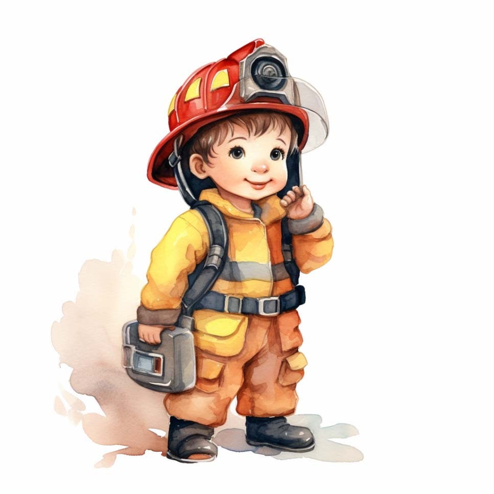 Watercolor Firefighter Clipart Cute Graphics Nursery Clipart - Etsy