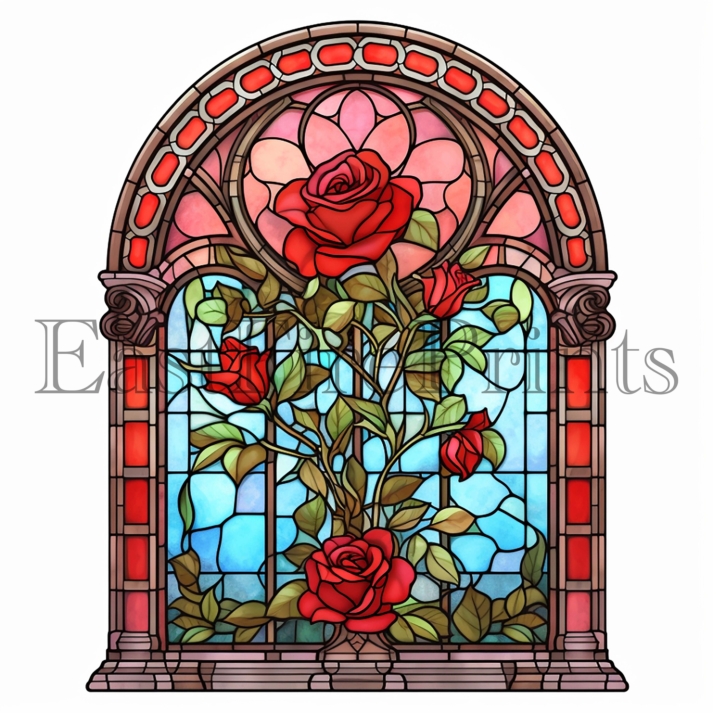 Red Rose Stained Glass Window Clip Art PNG Fantasy Clipart - Etsy
