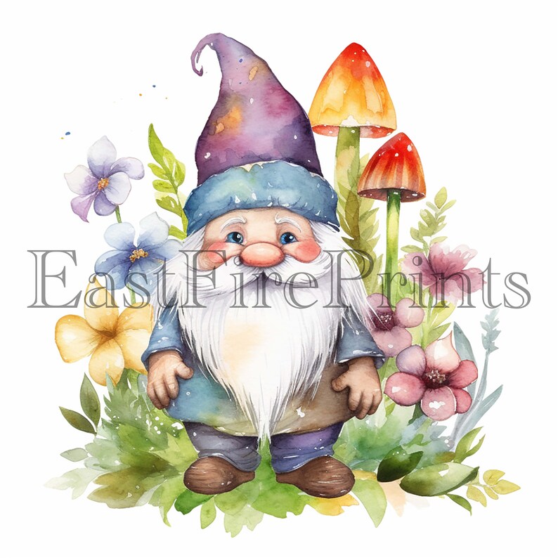 20 Watercolor Garden Gnome Clipart PNG Fantasy Floral - Etsy
