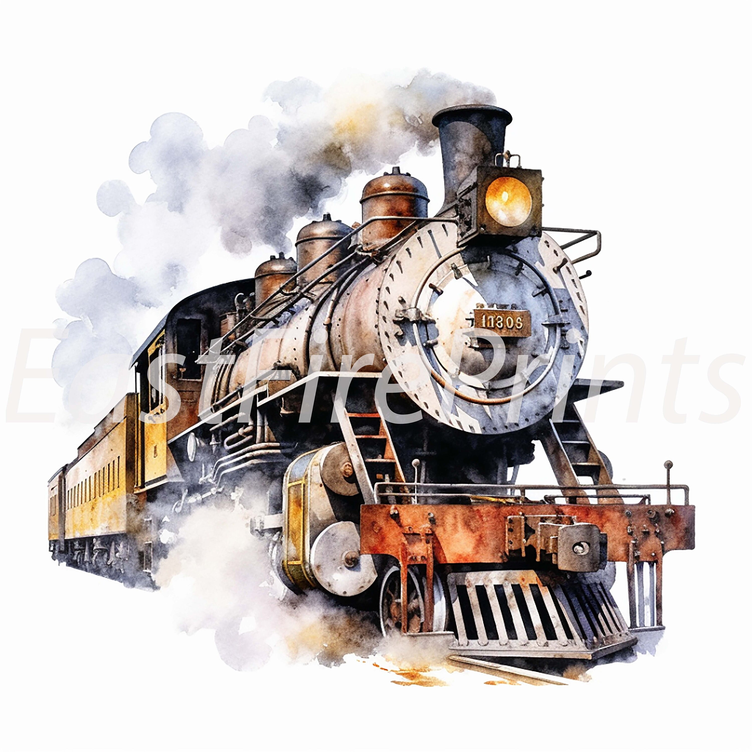 Set of 20 Watercolor Steam Train Clipart Vintage Railroad - Etsy