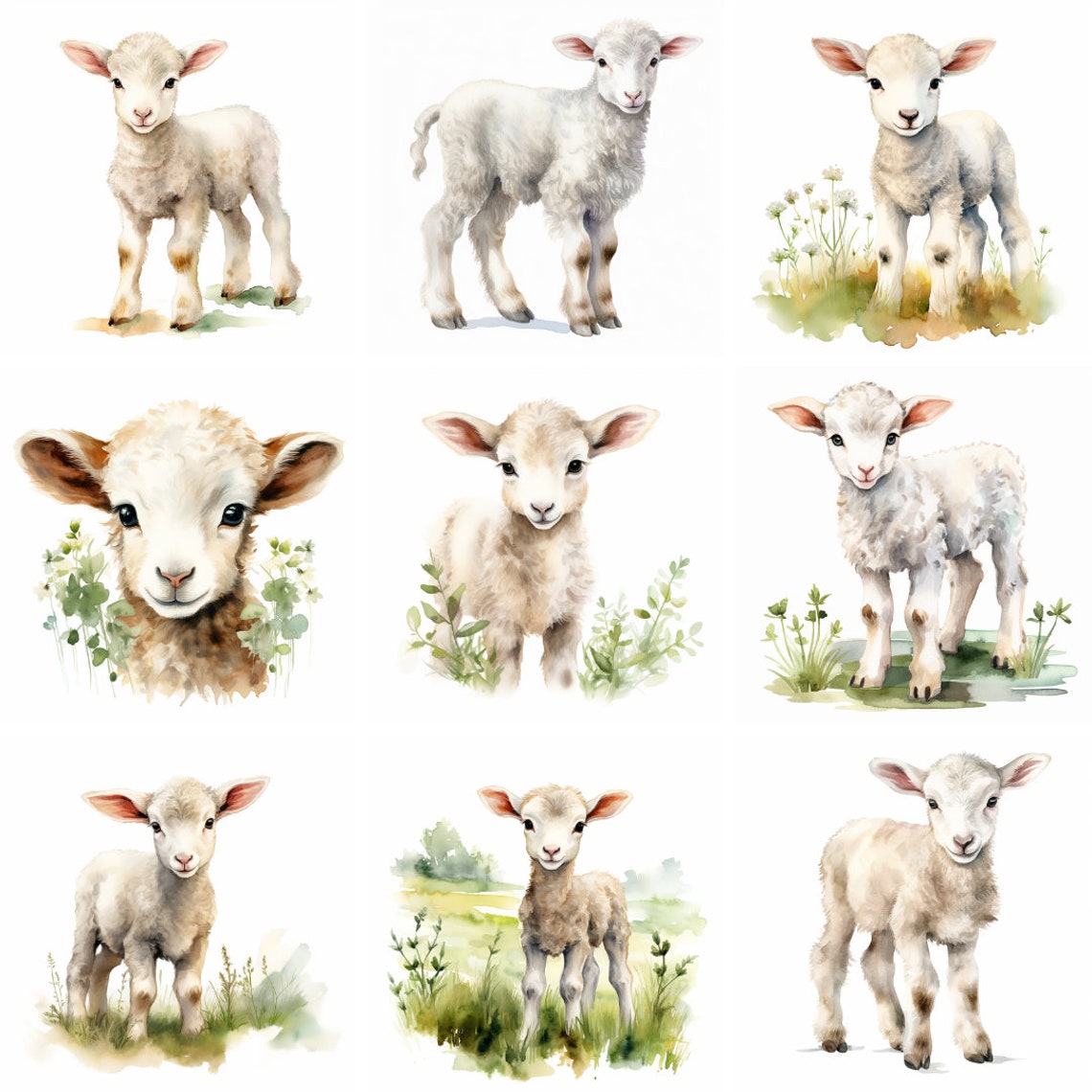 20 Baby Lamb Watercolor Clipart High Quality Png Cute Farm - Etsy