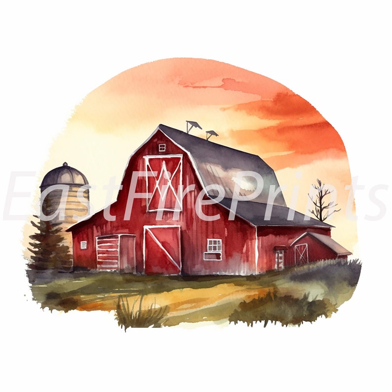 20 Watercolor Red Barn Clipart Bundle Farmhouse - Etsy