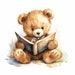 Watercolor Teddy Bear Reading Clipart, High Quality JPG, Cute Nursery ...