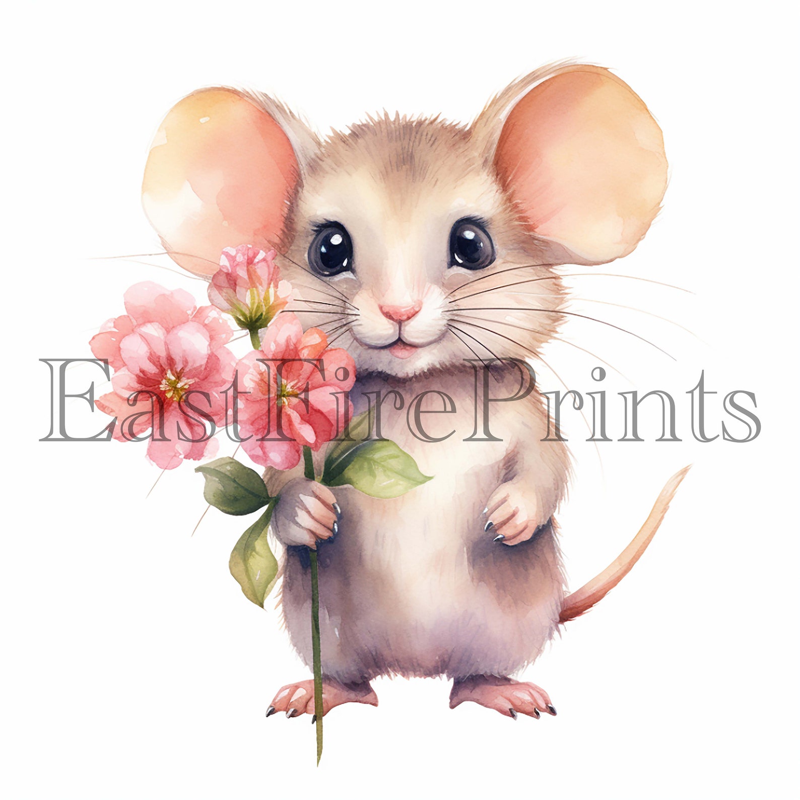 Watercolor Mouse and Flower Clipart High Quality Png Floral - Etsy