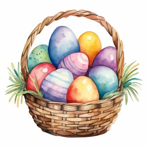 Watercolor Easter Basket Clipart, High Quality JPG, Spring Clipart ...
