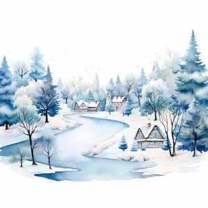Watercolor Winter Wonderland Clipart, High Quality JPG, Winter ...