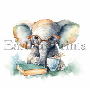 20 Watercolor Booklover Animals Clipart, Reading Animals Clipart, Book ...