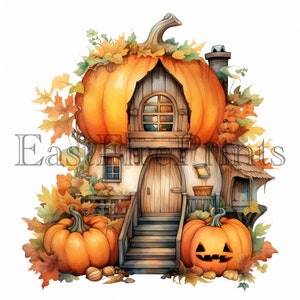 20 Pumpkin House Watercolor Clipart, High Quality Png, Cozy Cottage ...
