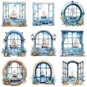 Watercolor Nautical Window Clipart PNG, Marine Clip Art, Window ...