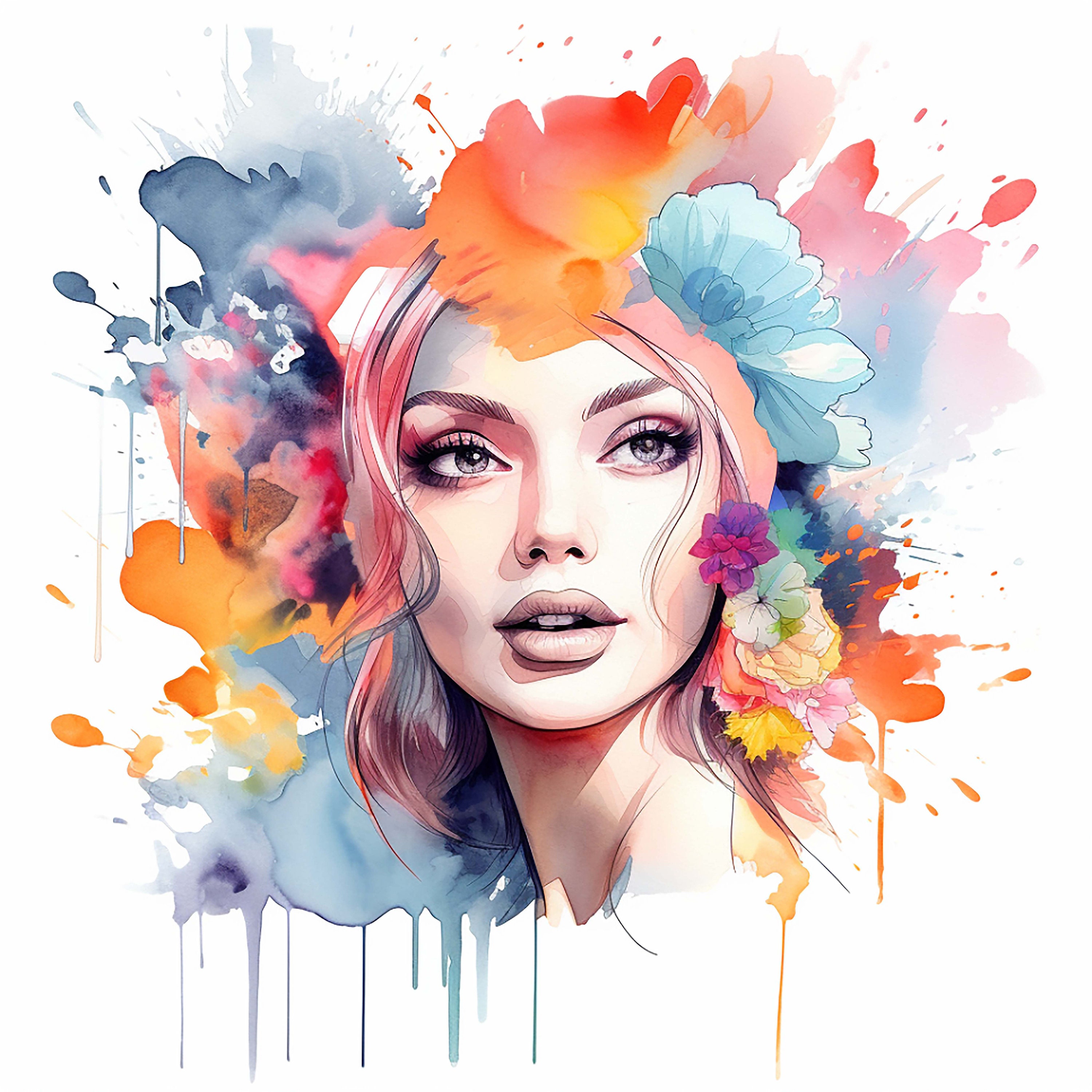 Watercolor Pop Art Woman Clipart Girl Clipart Colorful Jpg - Etsy