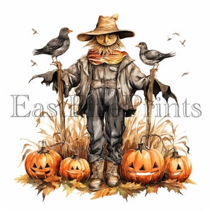 20 Halloween Pumpkin Scarecrow Watercolor Clipart, High Quality Png ...