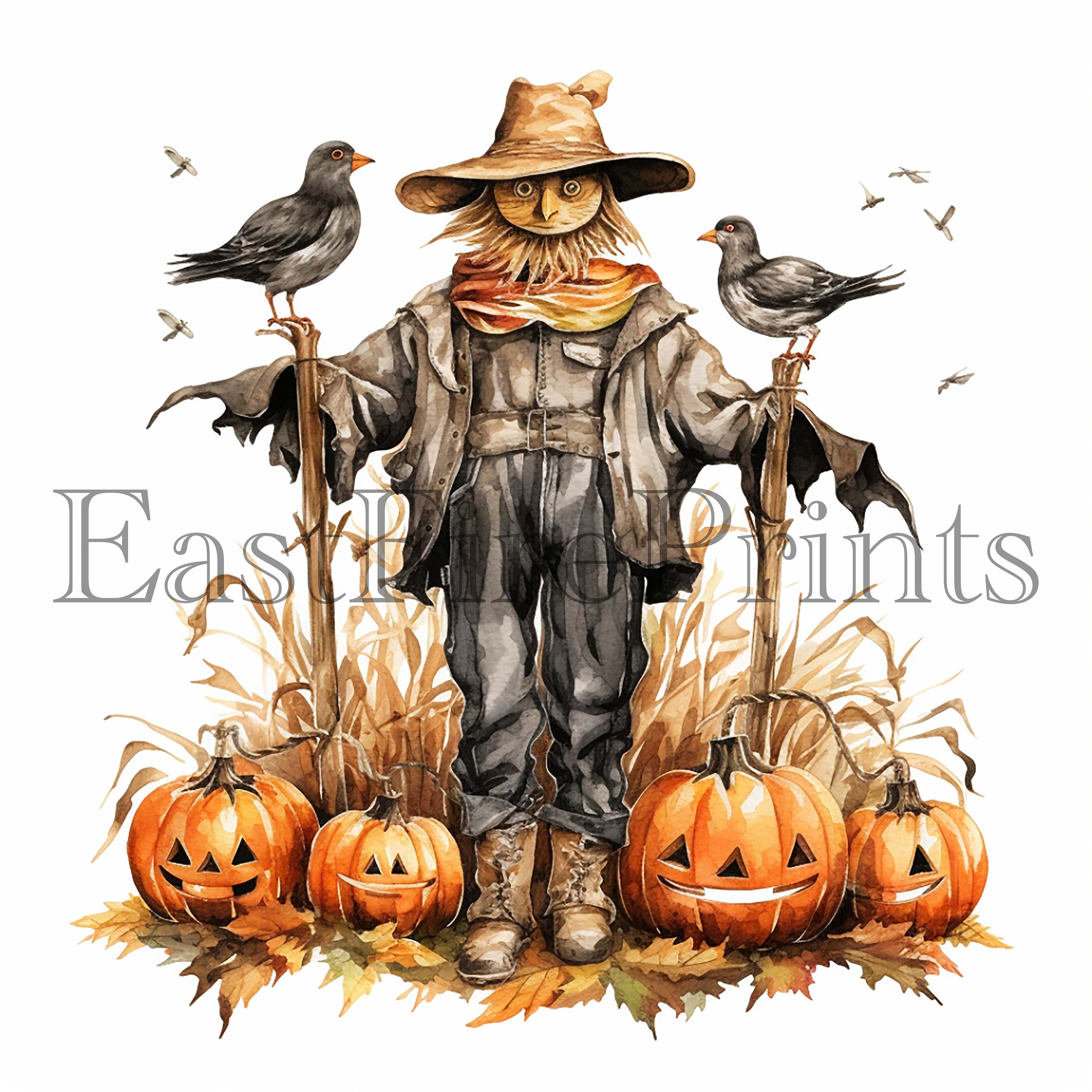 20 Halloween Pumpkin Scarecrow Watercolor Clipart High - Etsy