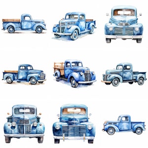 Watercolor Blue Pickup Truck Clipart, Truck Graphics Cottagecore ...