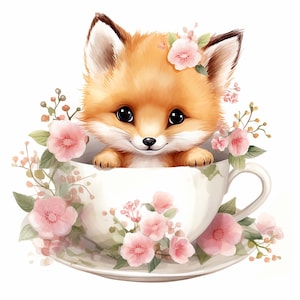 Fox in Teacup Clipart, High Quality PNG, Cute Woodland Animals PNG ...