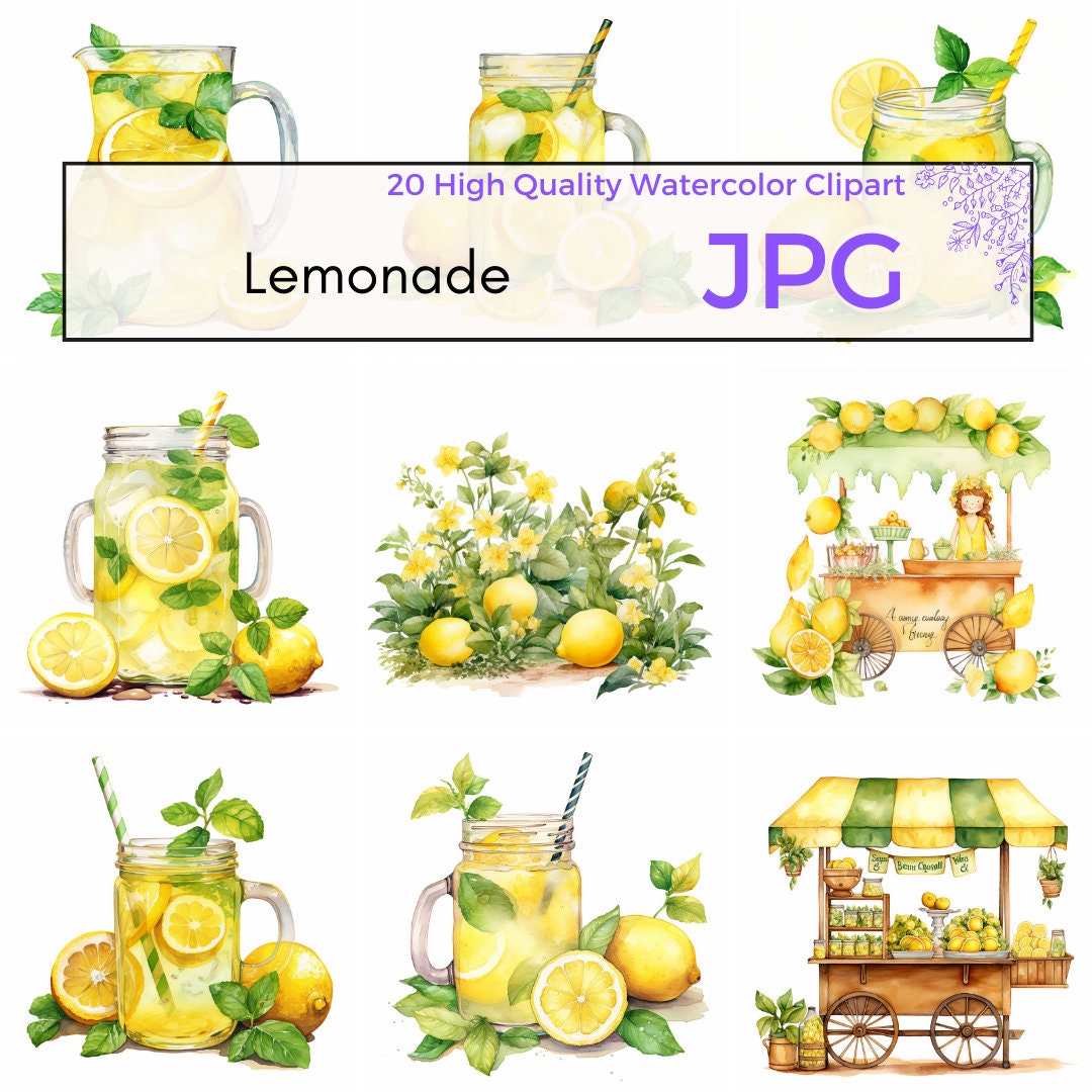 Watercolor Lemonade Clipart, High Quality JPG, Cute Lemons Clipart ...