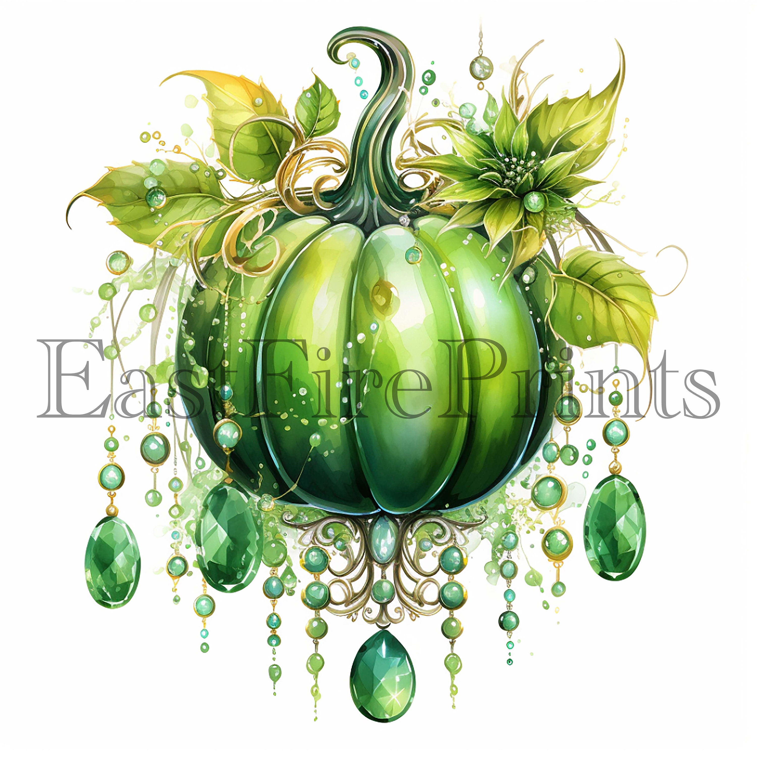 Gem Green Pumpkin Clipart Bundle Watercolor Clipart - Etsy