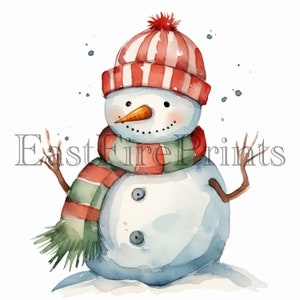 Watercolor Snowman Clipart PNG Files, Christmas Clip Art Images Wall ...
